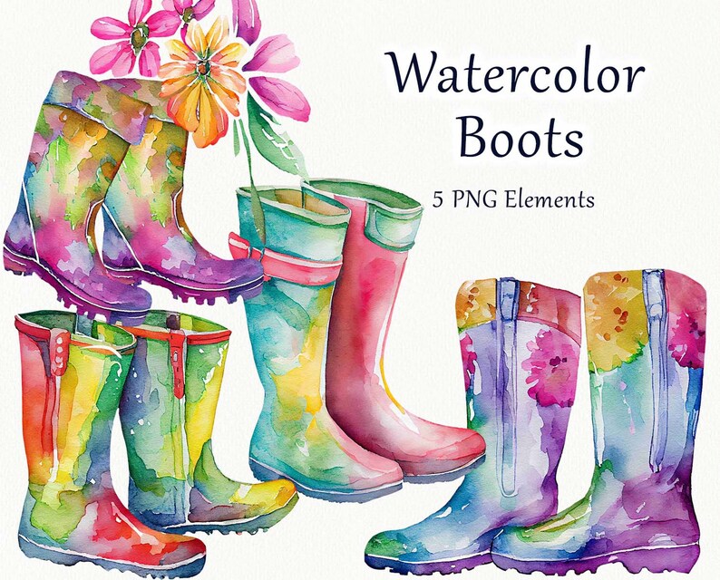 Boots Watercolor Clipart. Wellington Boot Clipart. Rain Boots Clipart ...