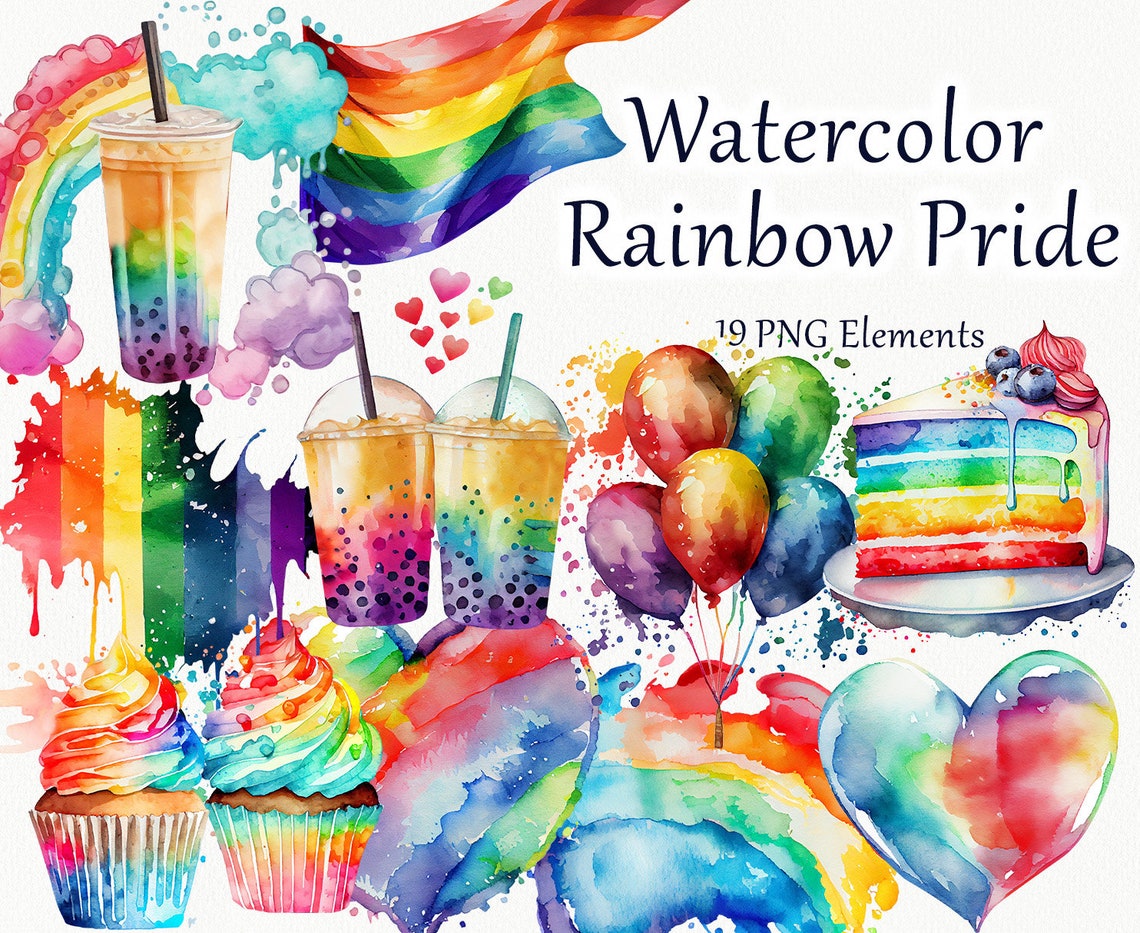 Rainbow Watercolor Clipart. Watercolor Pride Clipart. Watercolor ...