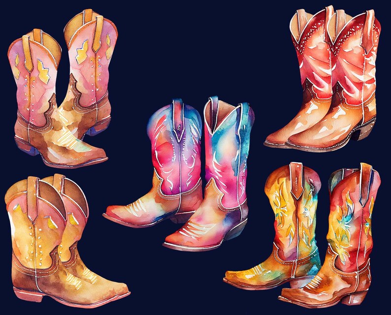 Cowboy Boots Watercolor Clipart. Boot Clipart. Cowgirl Boots Clipart ...