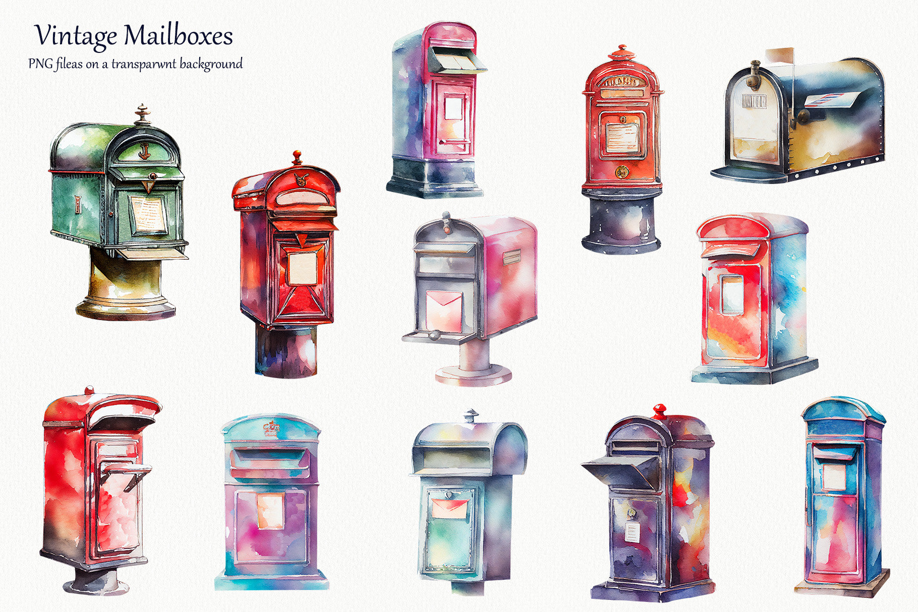 Mailbox Watercolor Clipart. Vintage Mail Clipart. British Postbox ...