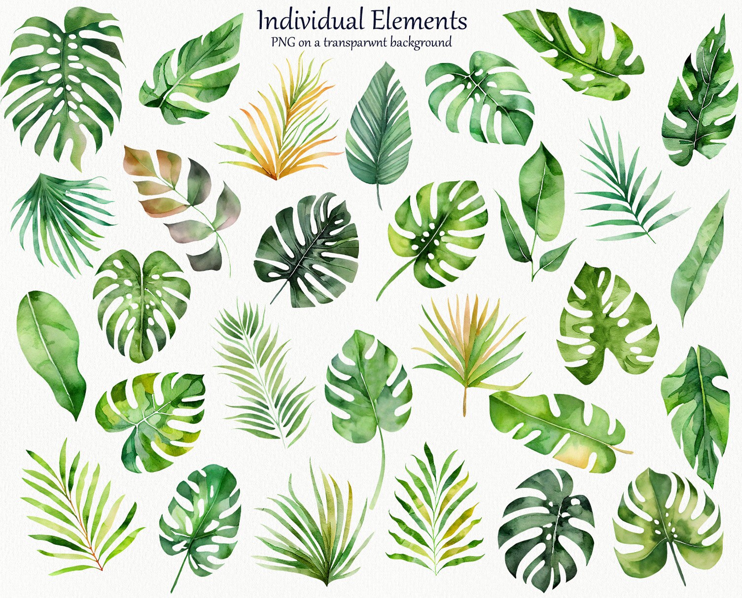 Watercolor Tropical Leaves Clipart. Tropical Clipart. Tropical Beach ...