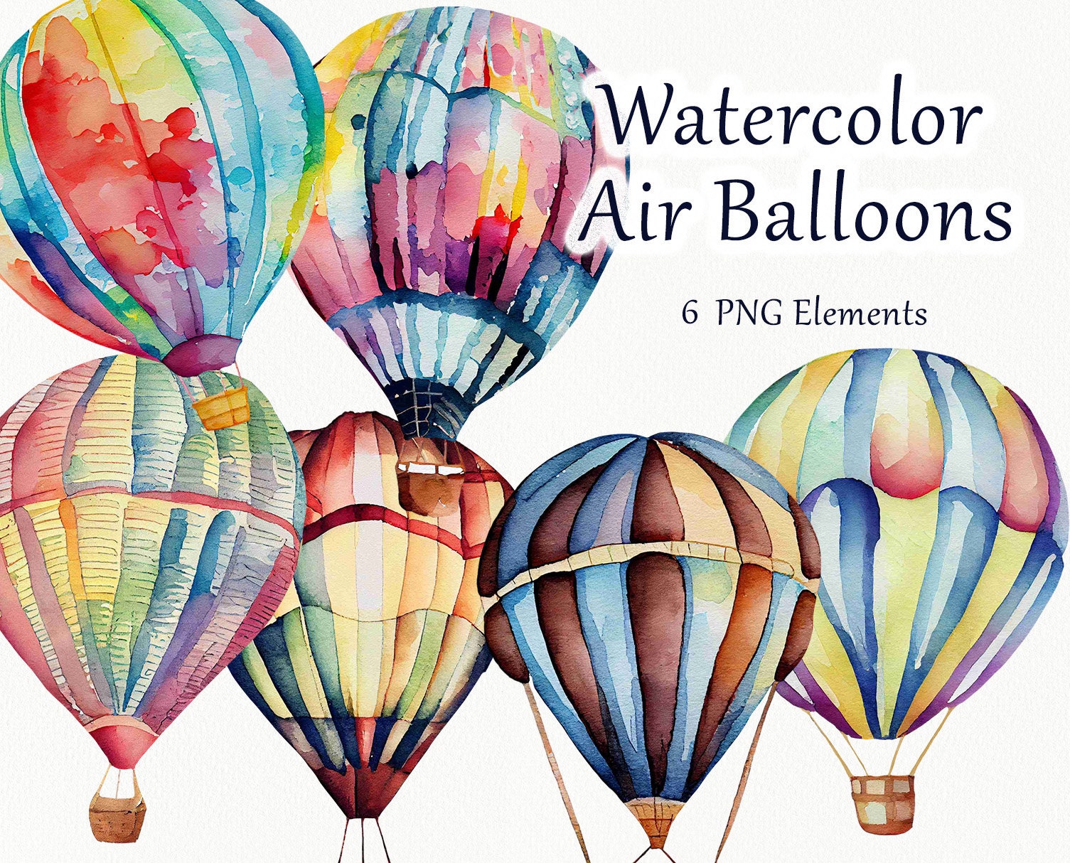 Watercolor Hot Air Balloons Clipart. Vintage Air Balloons Watercolor ...