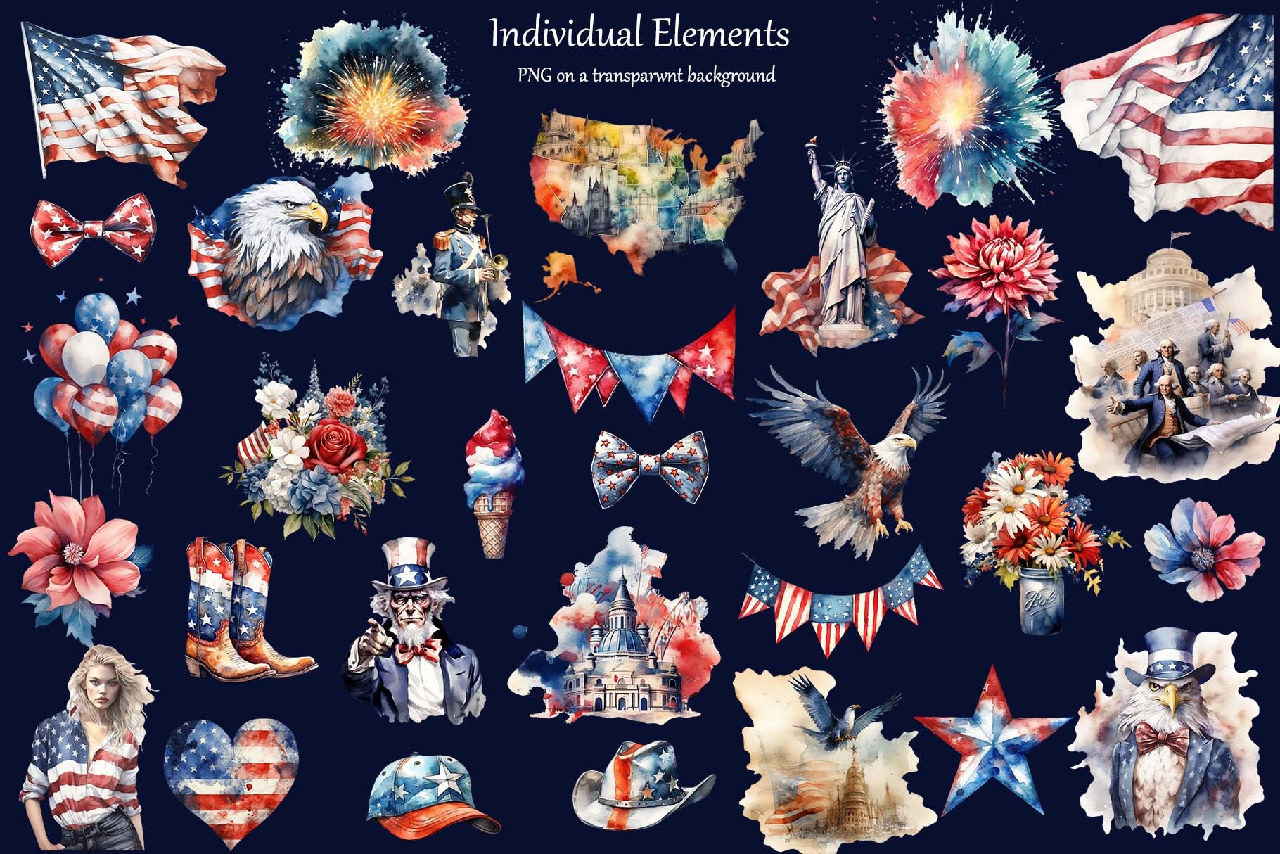 4th of July Watercolor Clipart. Watercolor Fourth of July Clipart ...