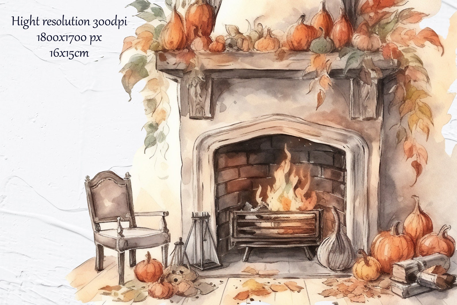 Fireplace Watercolor Clipart. Vintage Fireplace Clipart. Autumn ...