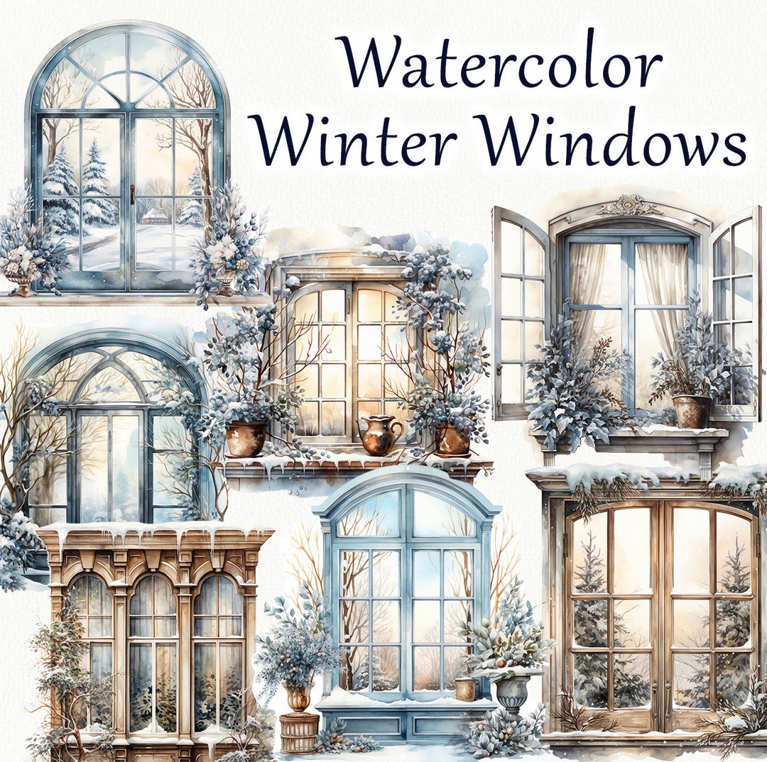 Winter Windows Clipart. Watercolor Winter Windows Illustration. Winter ...