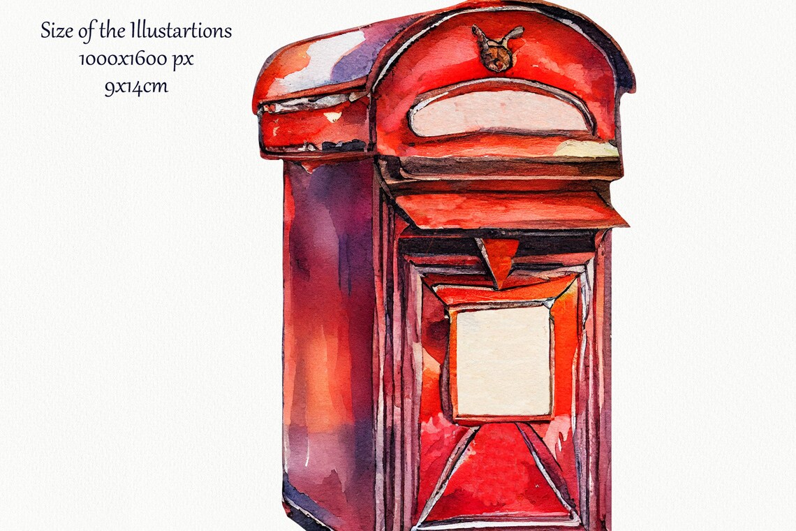 Mailbox Watercolor Clipart. Vintage Mail Clipart. British Postbox ...