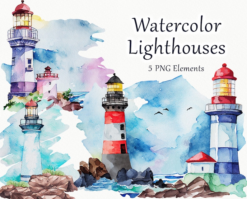 Lighthouses Watercolor Clipart. Watercolor Lighthouse Illustration ...