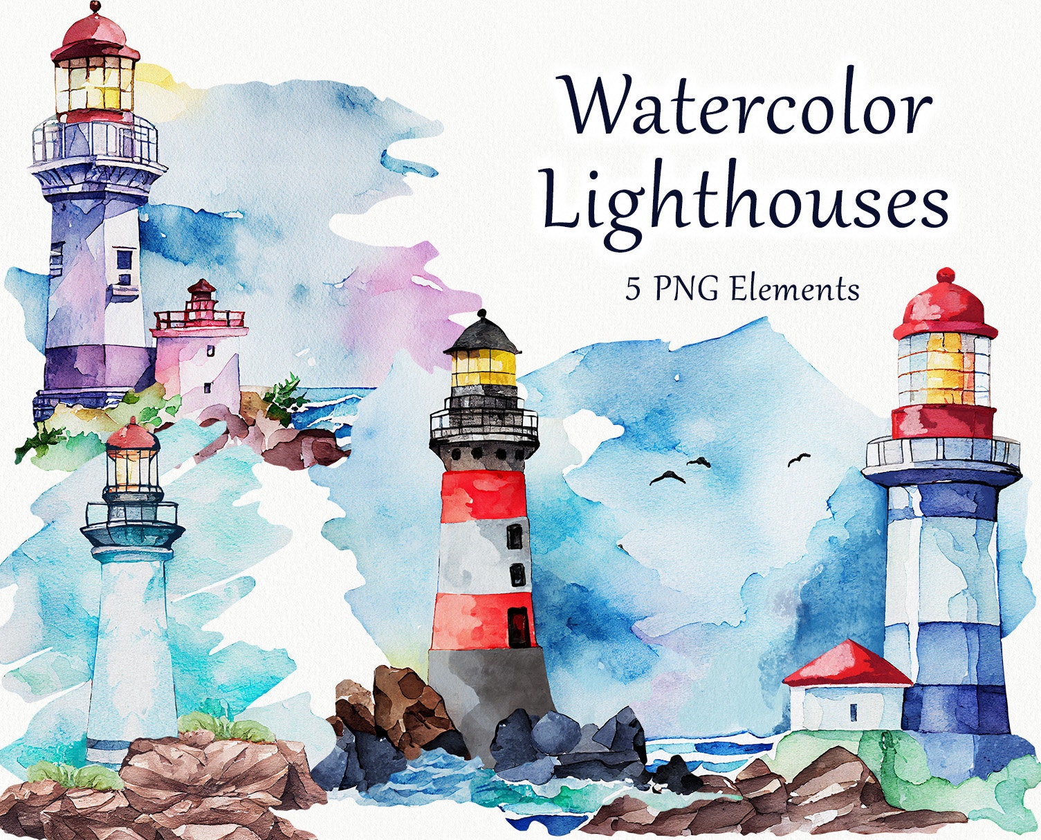 Lighthouses Watercolor Clipart. Watercolor Lighthouse Illustration ...