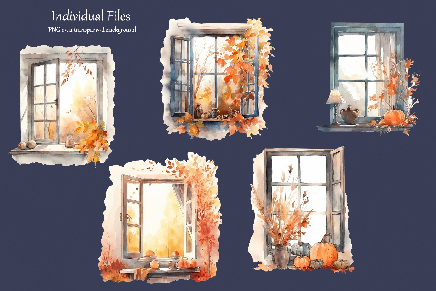 Autumn Windows Clipart. Watercolor Fall Windows Illustration. Fall ...