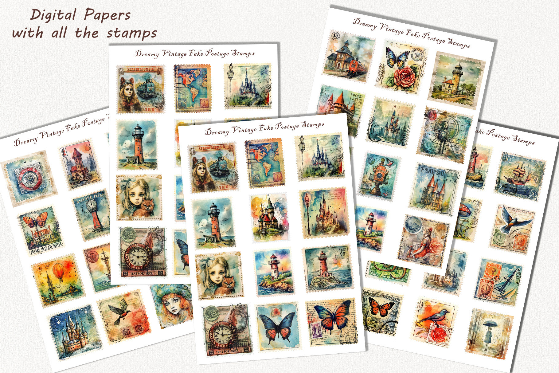 Vintage Stamp Clipart. Vintage Stamps 57pc PNG. Vintageclipart. Retro ...