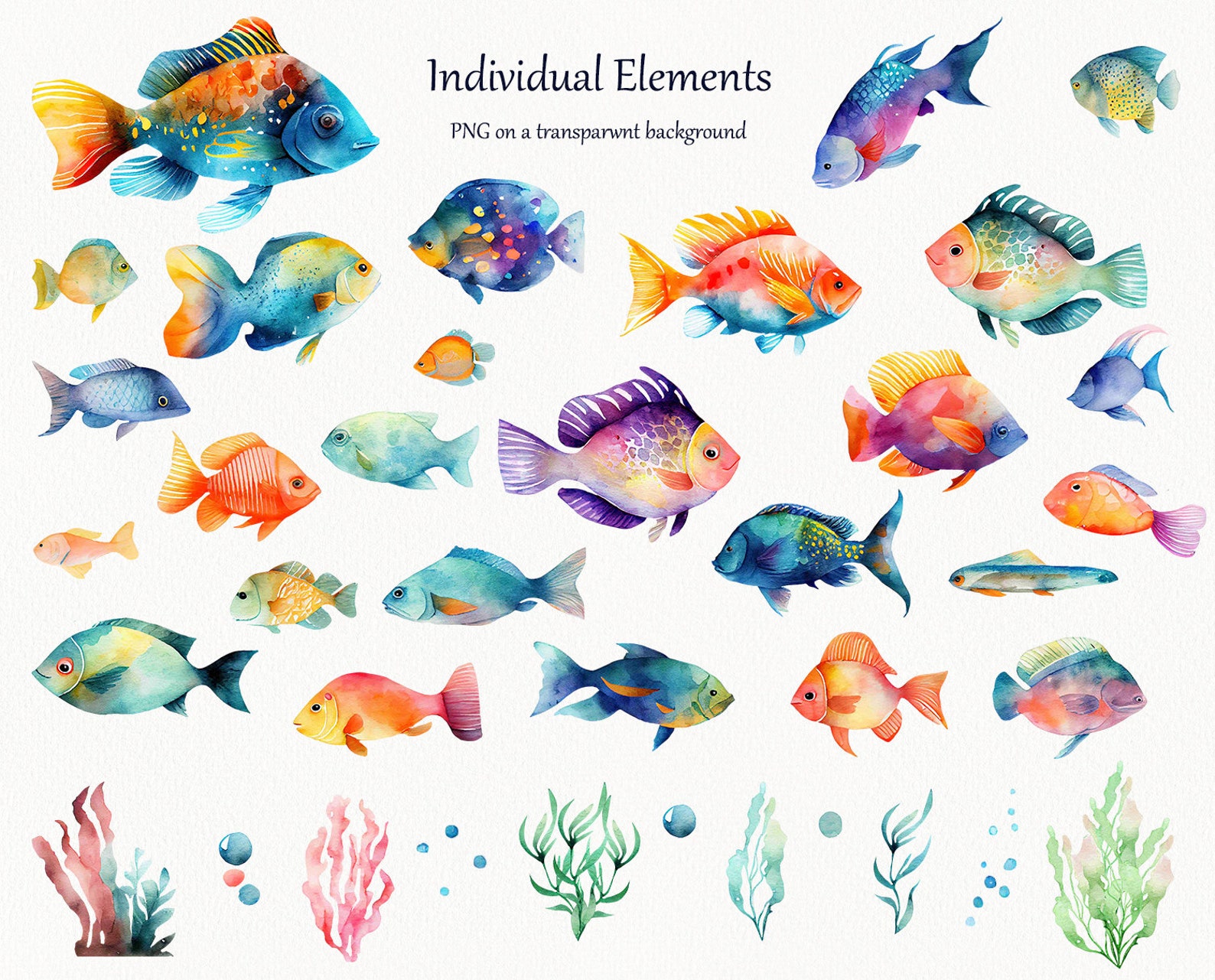 Watercolor Fish Clipart. Tropical Fish Clipart. Coral Reef - Etsy