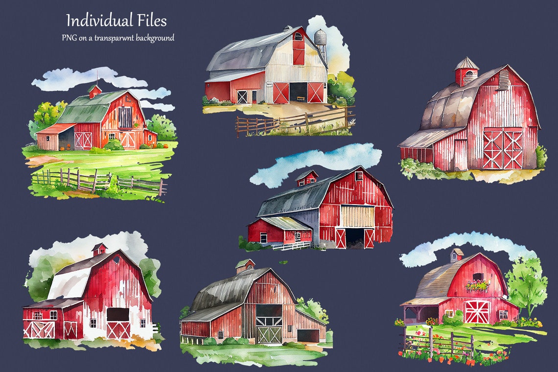 Barn Watercolor Clipart. Watercolor Farmhouse Barn Illustration ...