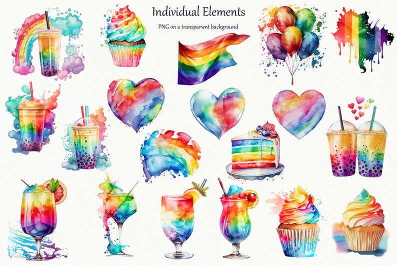 Rainbow Watercolor Clipart. Watercolor Pride Clipart. Watercolor ...