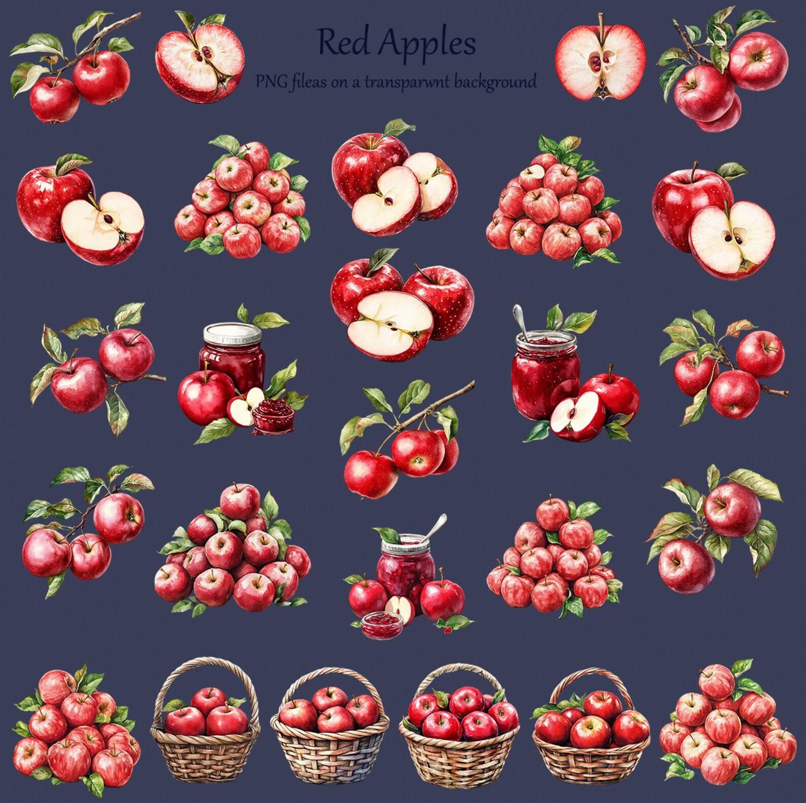 Red Apple Watercolor Clipart. Apples Summer Clipart. Apple Tree Clipart ...