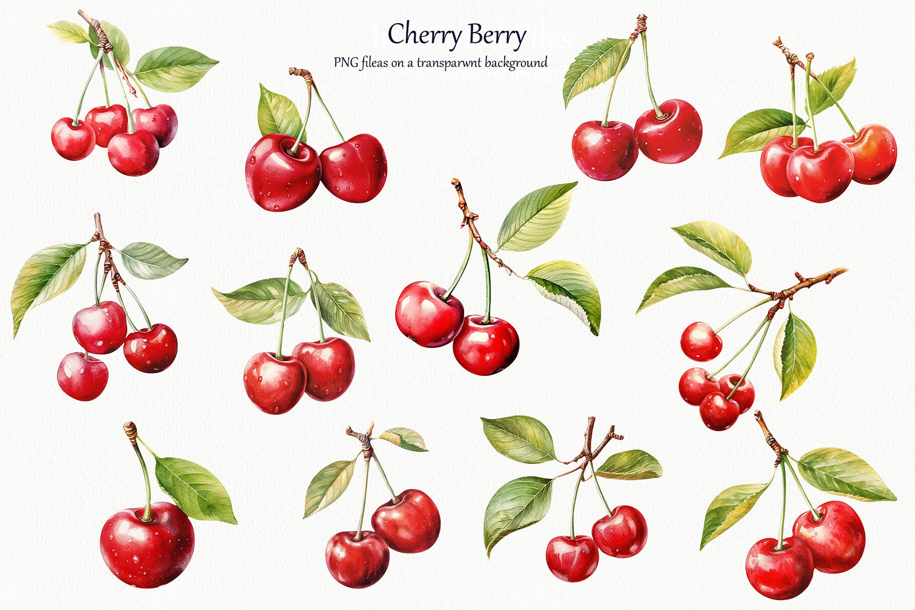 Cherry Berry Watercolor Clipart. Cherry Summer Clipart. Cherry Flower ...
