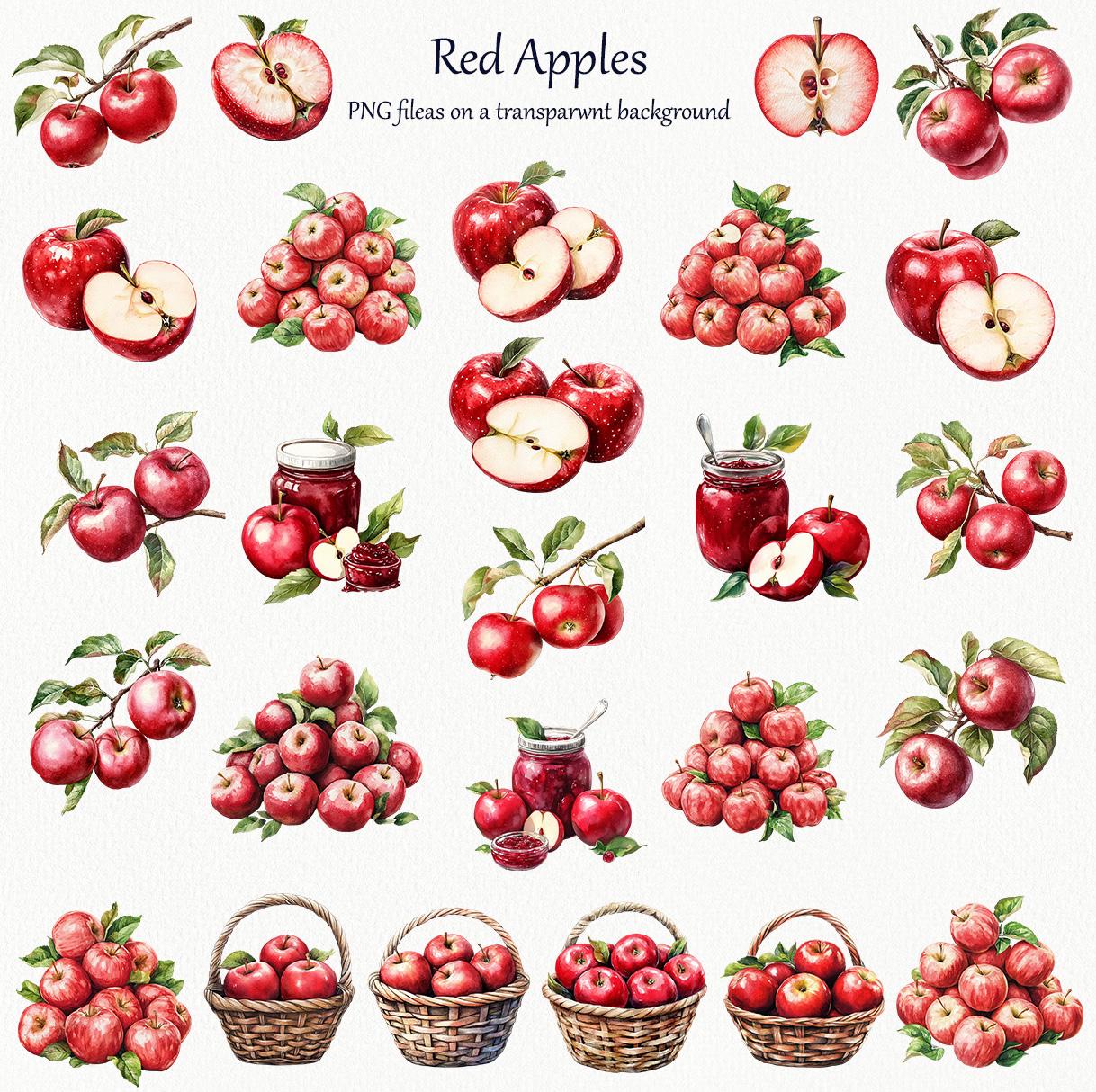 Red Apple Watercolor Clipart. Apples Summer Clipart. Apple Tree Clipart ...