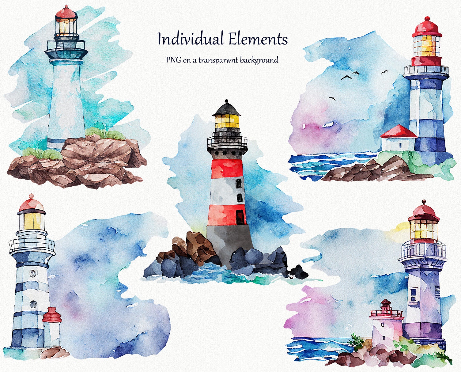 Lighthouses Watercolor Clipart. Watercolor Lighthouse Illustration ...