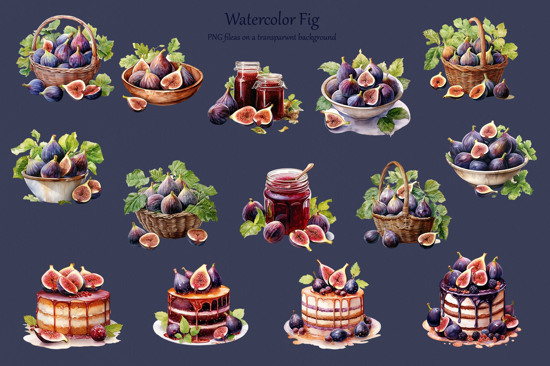 Fig Watercolor Clipart. Fig Summer Clipart. Fig Tree Clipart. Fruit ...
