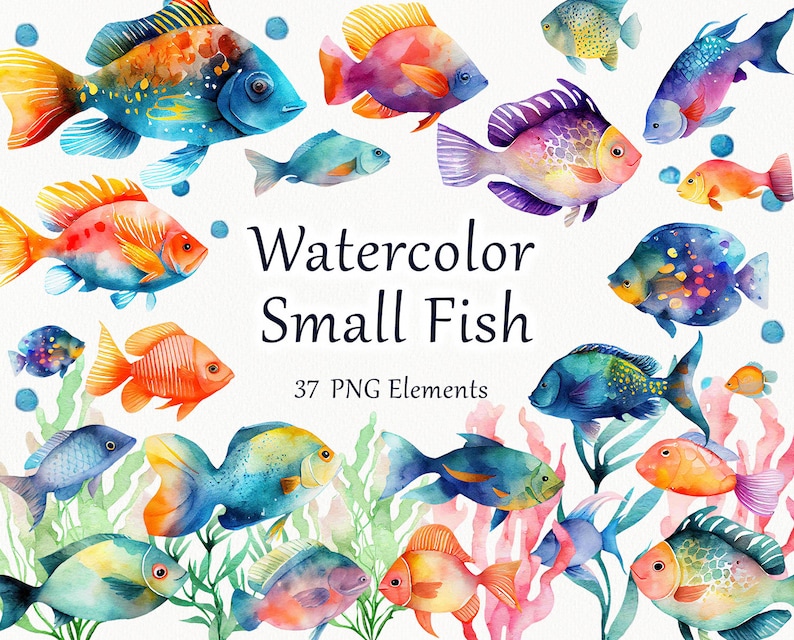 Watercolor Fish Clipart. Tropical Fish Clipart. Coral Reef - Etsy