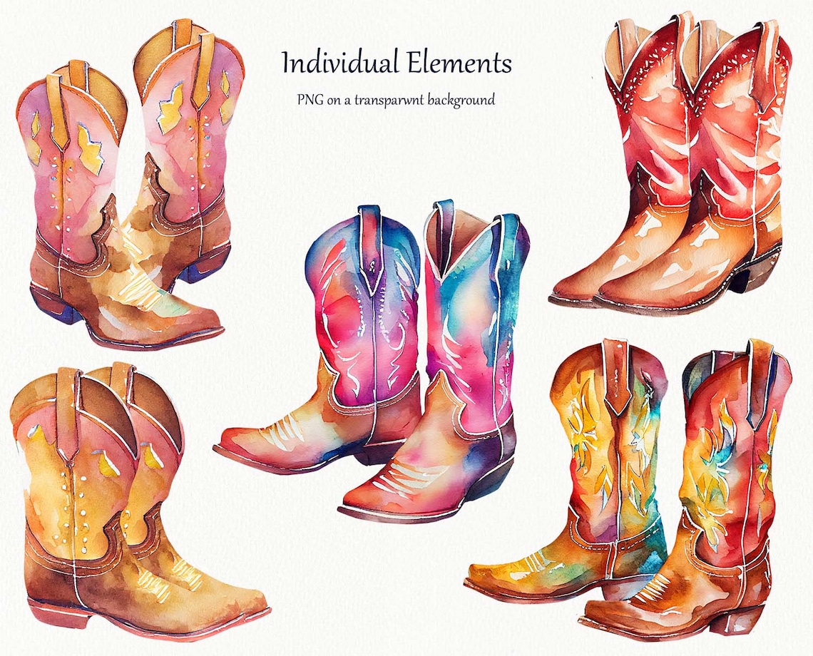 Cowboy Boots Watercolor Clipart. Boot Clipart. Cowgirl Boots Clipart ...
