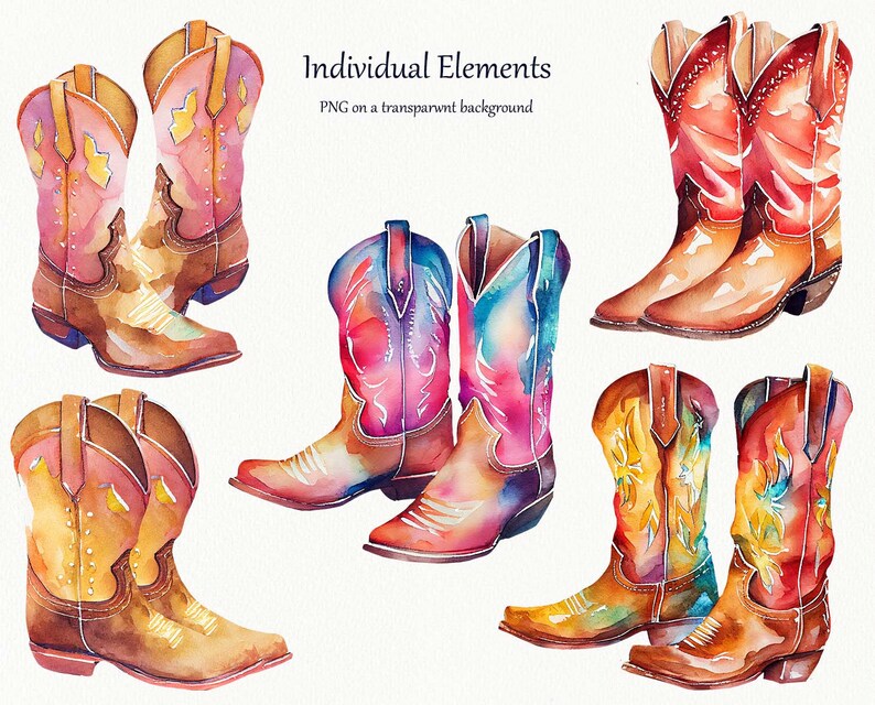 Cowboy Boots Watercolor Clipart. Boot Clipart. Cowgirl Boots Clipart ...
