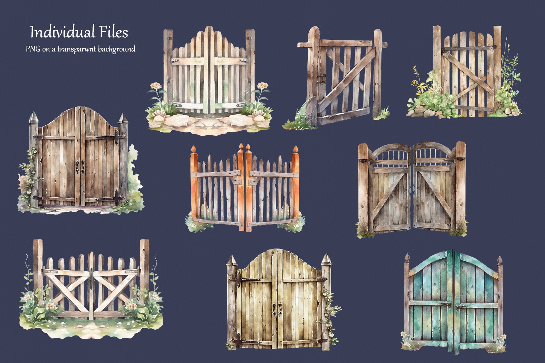 Garden Gates Clipart. Watercolor Farmhouse Gate Illustration. Buildings ...