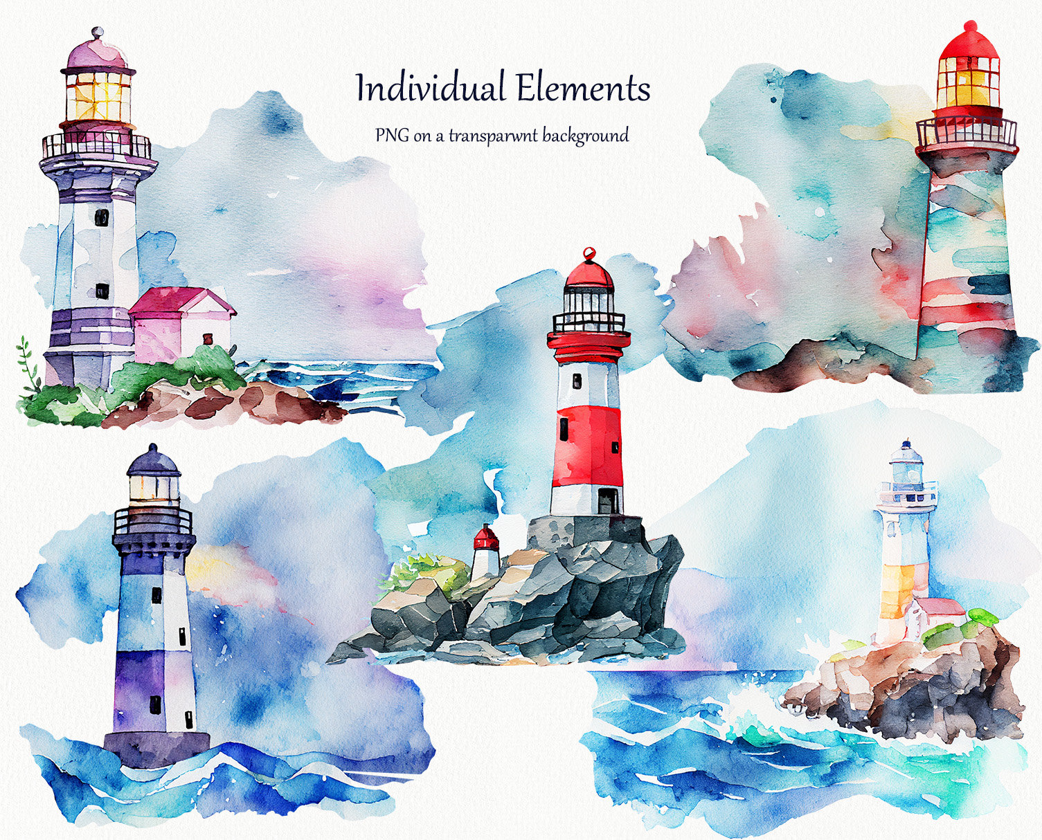 Lighthouses Watercolor Clipart. Watercolor Lighthouse Illustration ...