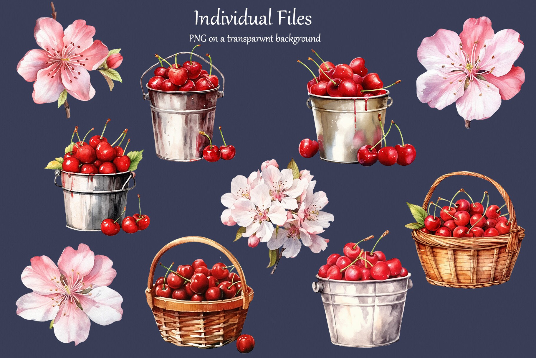 Cherry Berry Watercolor Clipart. Cherry Summer Clipart. Cherry Flower ...