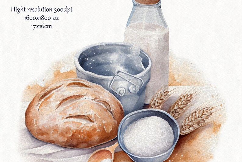 Baking Watercolor Clipart. Bread Clipart. Baking Supplies Illustration ...