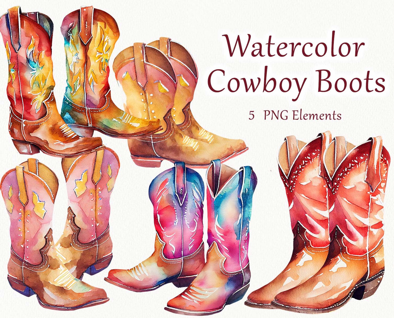 Cowboy Boots Watercolor Clipart. Boot Clipart. Cowgirl Boots Clipart ...