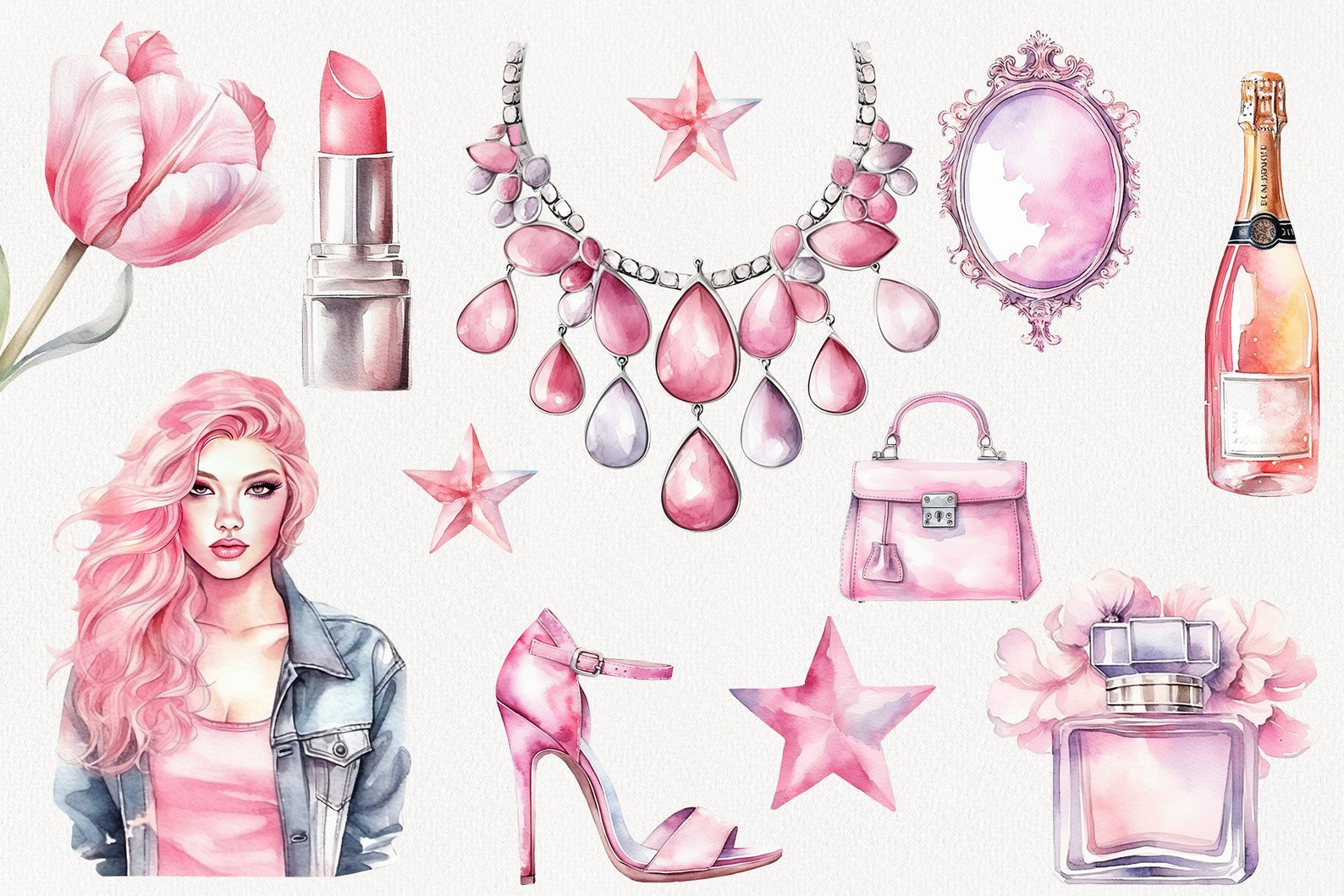 Pink Doll Watercolor Clipart. Pink Princess Clipart. Pink - Etsy