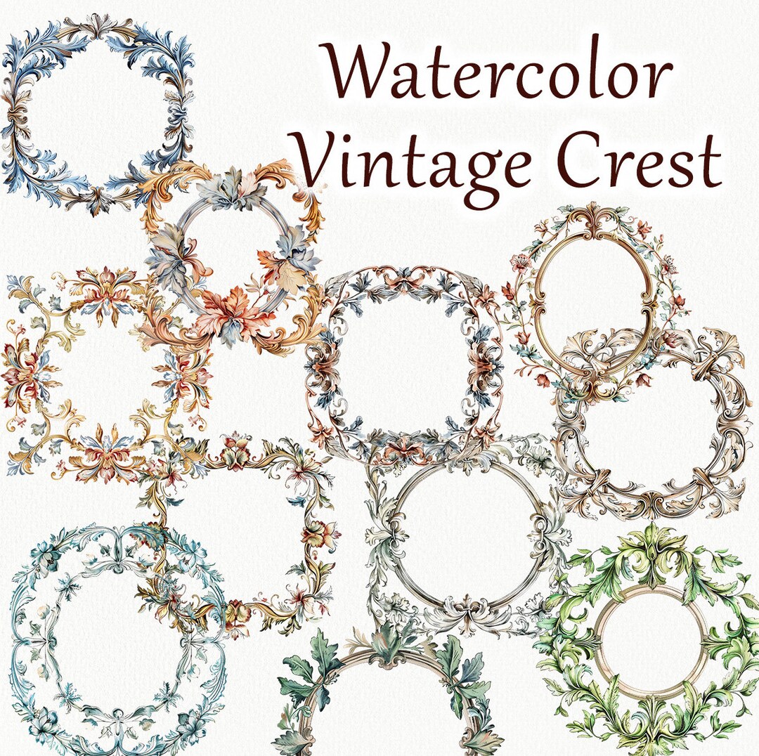 Watercolor Vintage Crest. Romantic Crest Collection. Crest Frames ...
