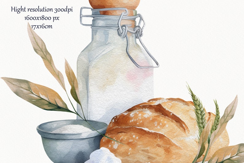 Baking Watercolor Clipart. Bread Clipart. Baking Supplies Illustration ...
