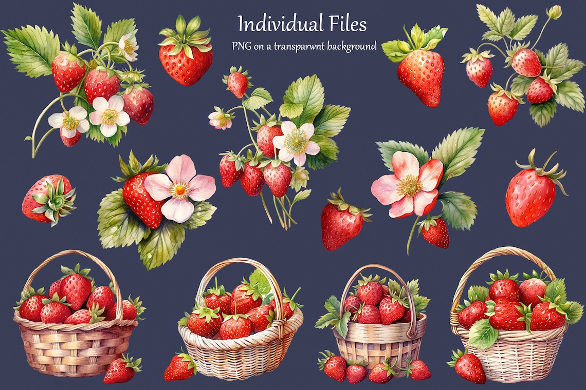 Strawberry Watercolor Clipart. Strawberry Summer Clipart. Strawberry ...