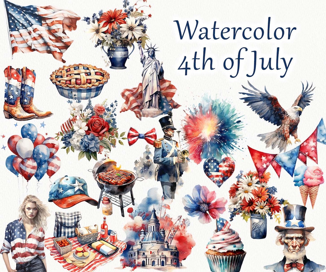 4th of July Watercolor Clipart. Watercolor Fourth of July Clipart ...
