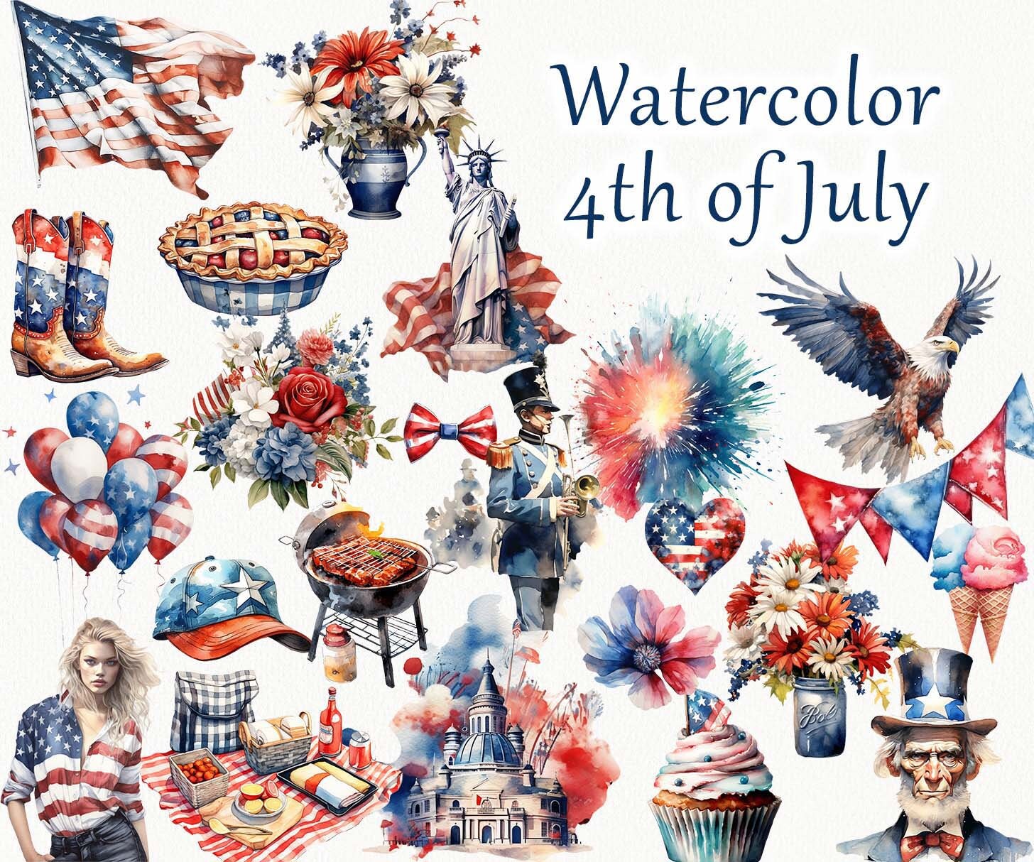 4th of July Watercolor Clipart. Watercolor Fourth of July Clipart ...
