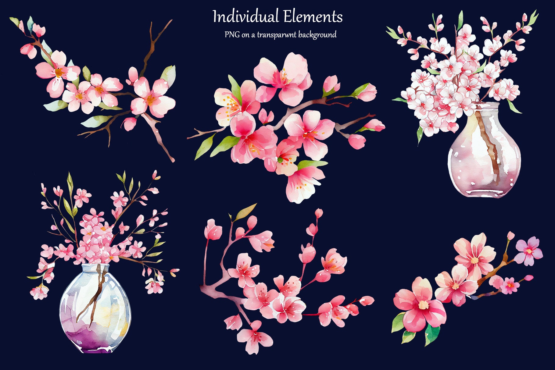 Cheryy Blossom Watercolor Clipart. Spring Flowers Clipart. Floral ...