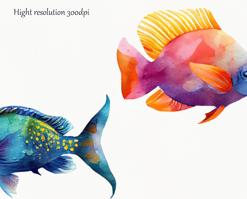 Watercolor Fish Clipart. Tropical Fish Clipart. Coral Reef - Etsy