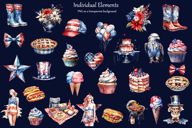 4th of July Watercolor Clipart. Watercolor Fourth of July Clipart ...