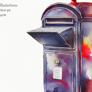 Mailbox Watercolor Clipart. Vintage Mail Clipart. British Postbox ...