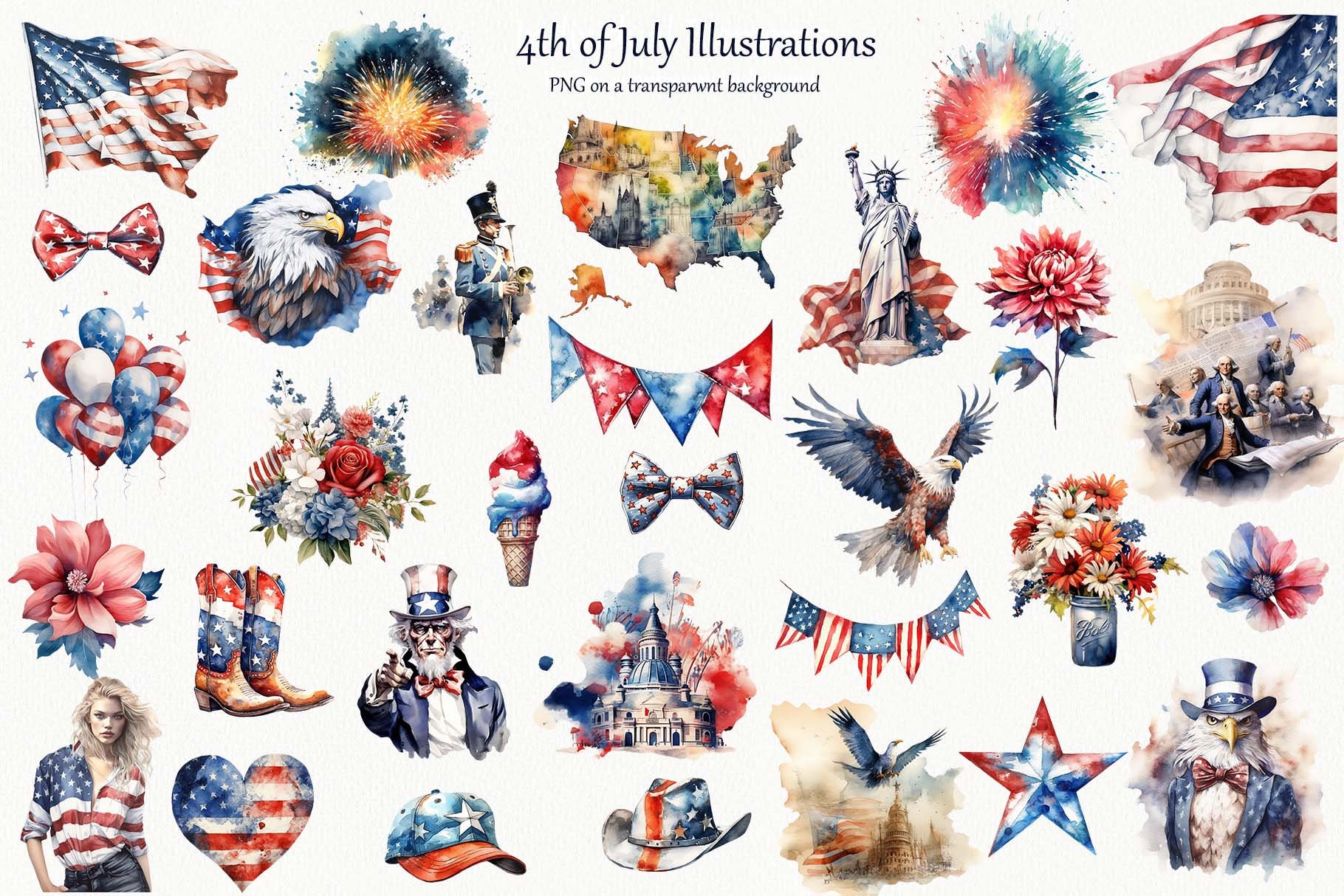 4th of July Watercolor Clipart. Watercolor Fourth of July Clipart ...