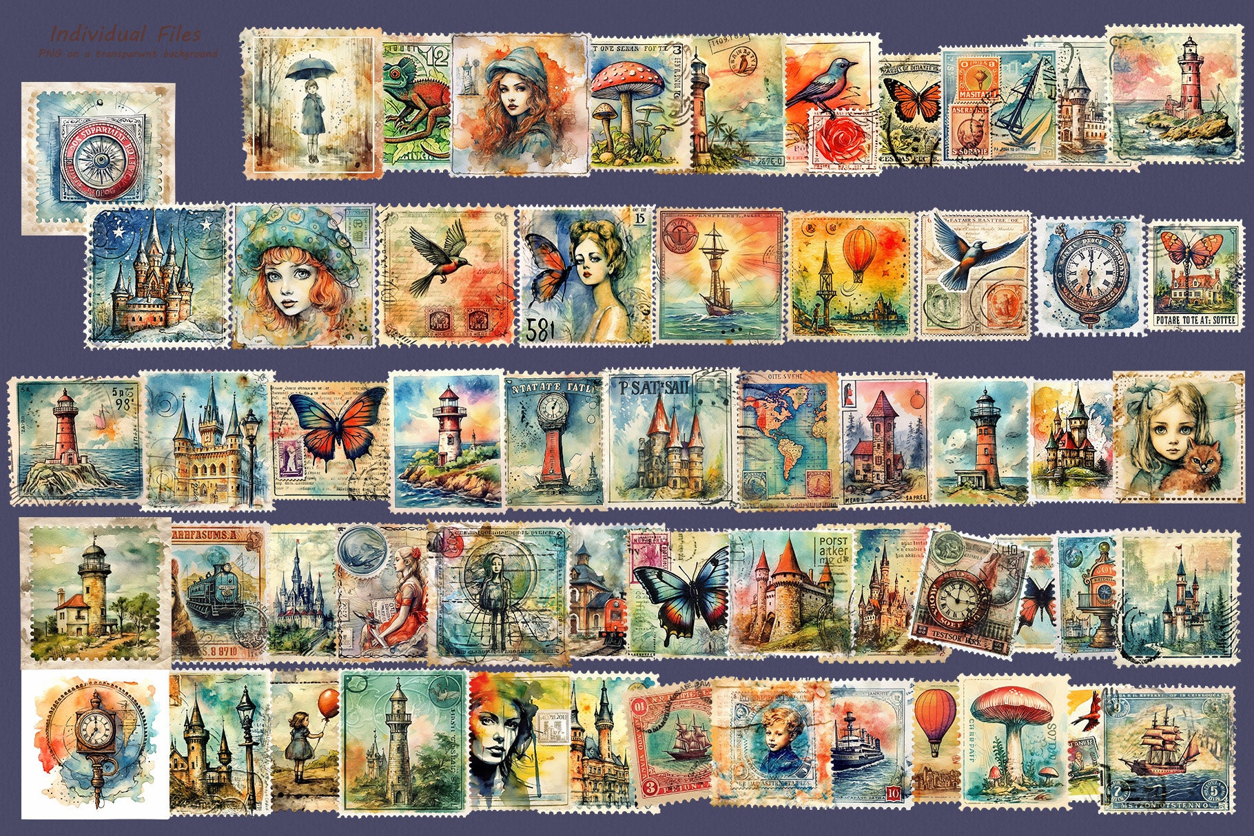 Vintage Stamp Clipart. Vintage Stamps 57pc PNG. Vintageclipart. Retro ...