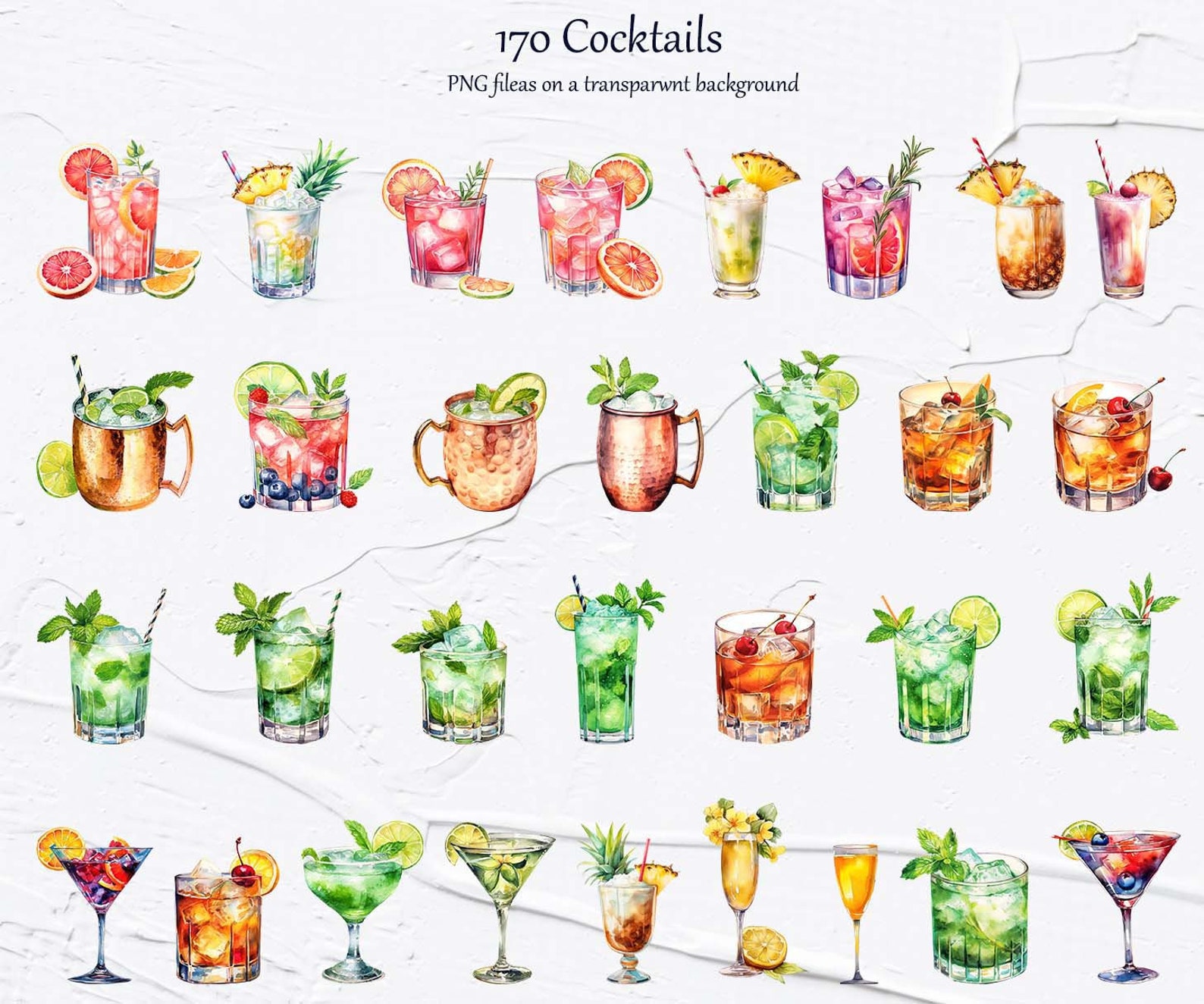 Cocktail Clipart. Cocktails Watercolor Bundle. Alcohol Drinks - Etsy
