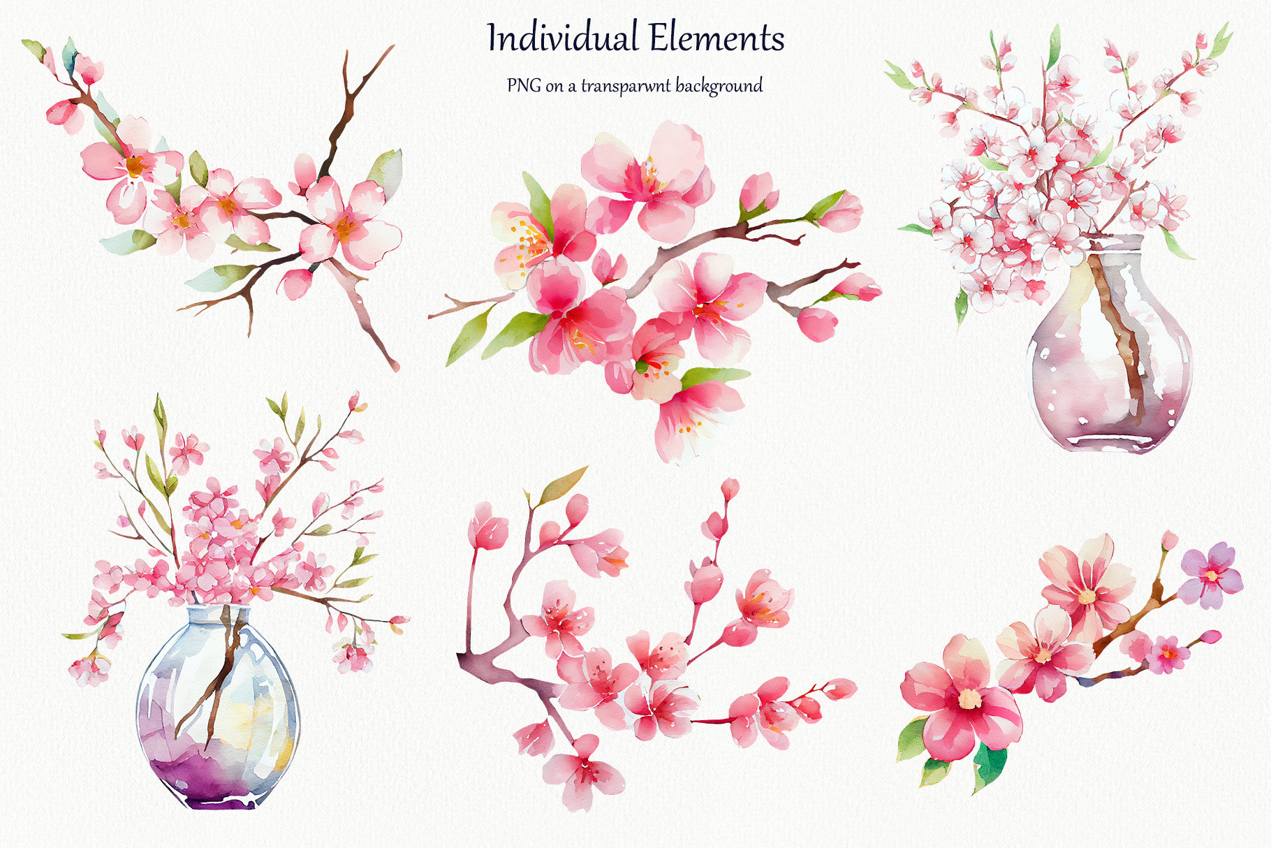 Cheryy Blossom Watercolor Clipart. Spring Flowers Clipart. Floral ...