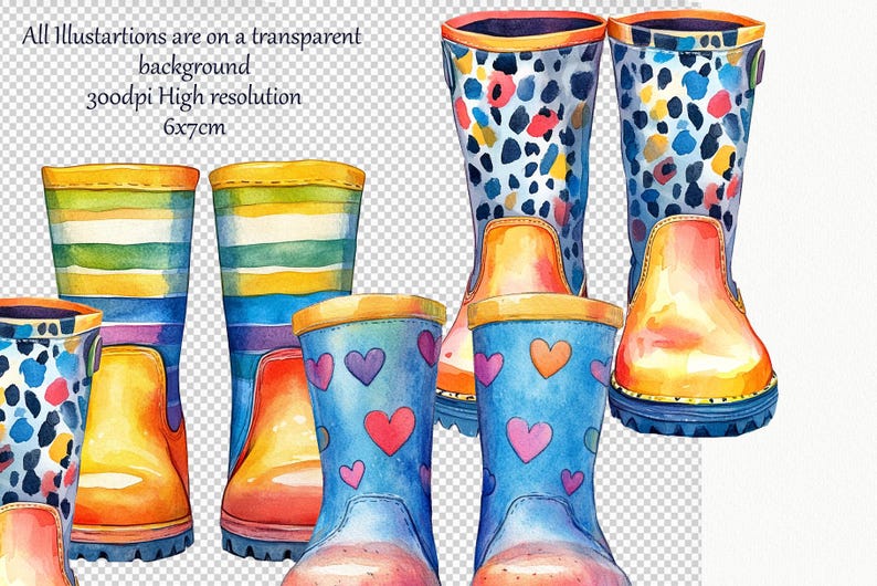 Boots Watercolor Clipart. Wellington Boot Clipart. Rain Boots Clipart ...