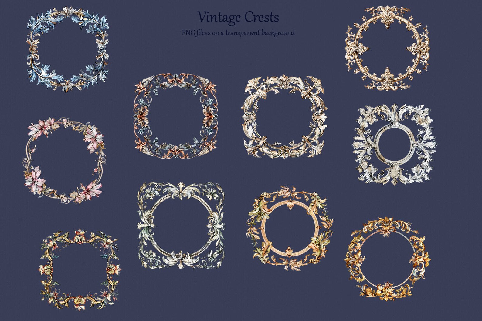 Watercolor Vintage Crest. Romantic Crest Collection. Crest Frames ...
