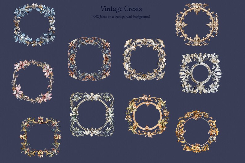 Watercolor Vintage Crest. Romantic Crest Collection. Crest Frames ...