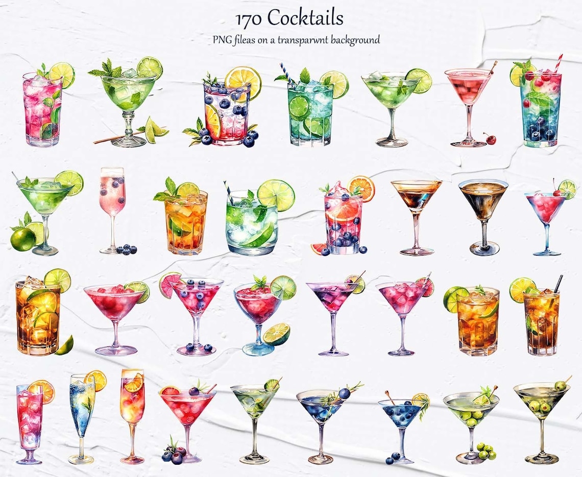 Cocktail Clipart. Cocktails Watercolor Bundle. Alcohol Drinks - Etsy