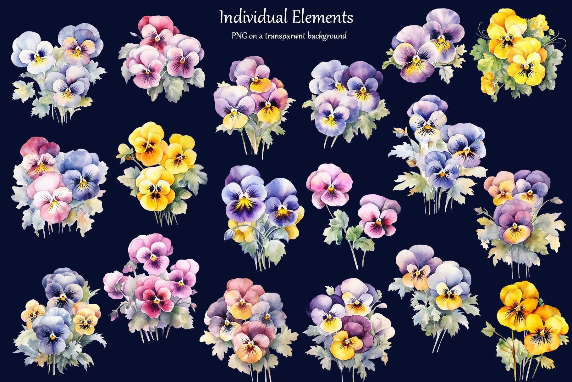 Watercolor Pansy Flowers Clipart. Pansy Flowers Clipart. Floral Pansy ...