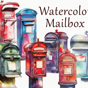 Mailbox Watercolor Clipart. Vintage Mail Clipart. British Postbox ...